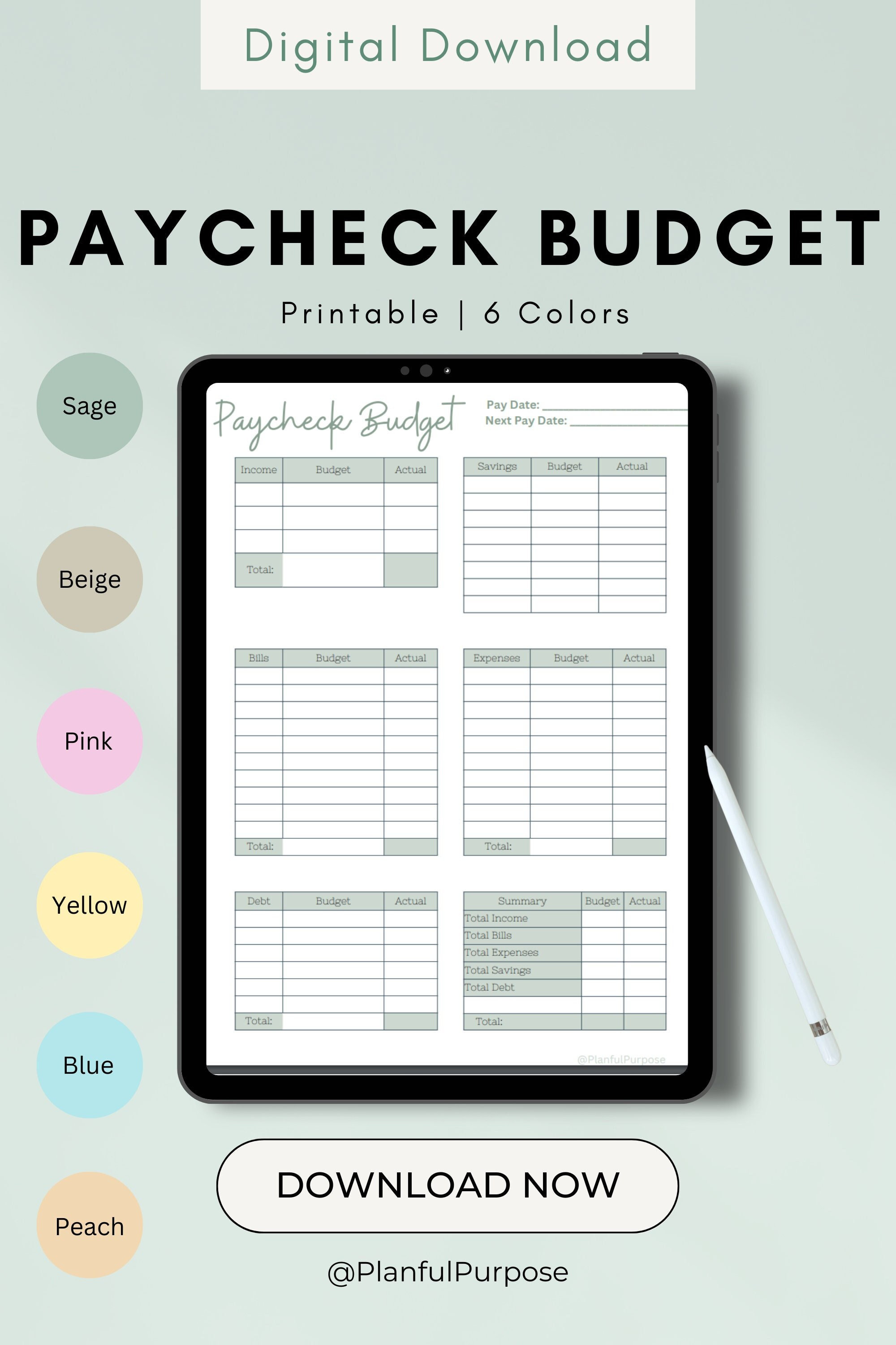 Simple Paycheck Budget Template Printable, Paycheck Budget Printable ...