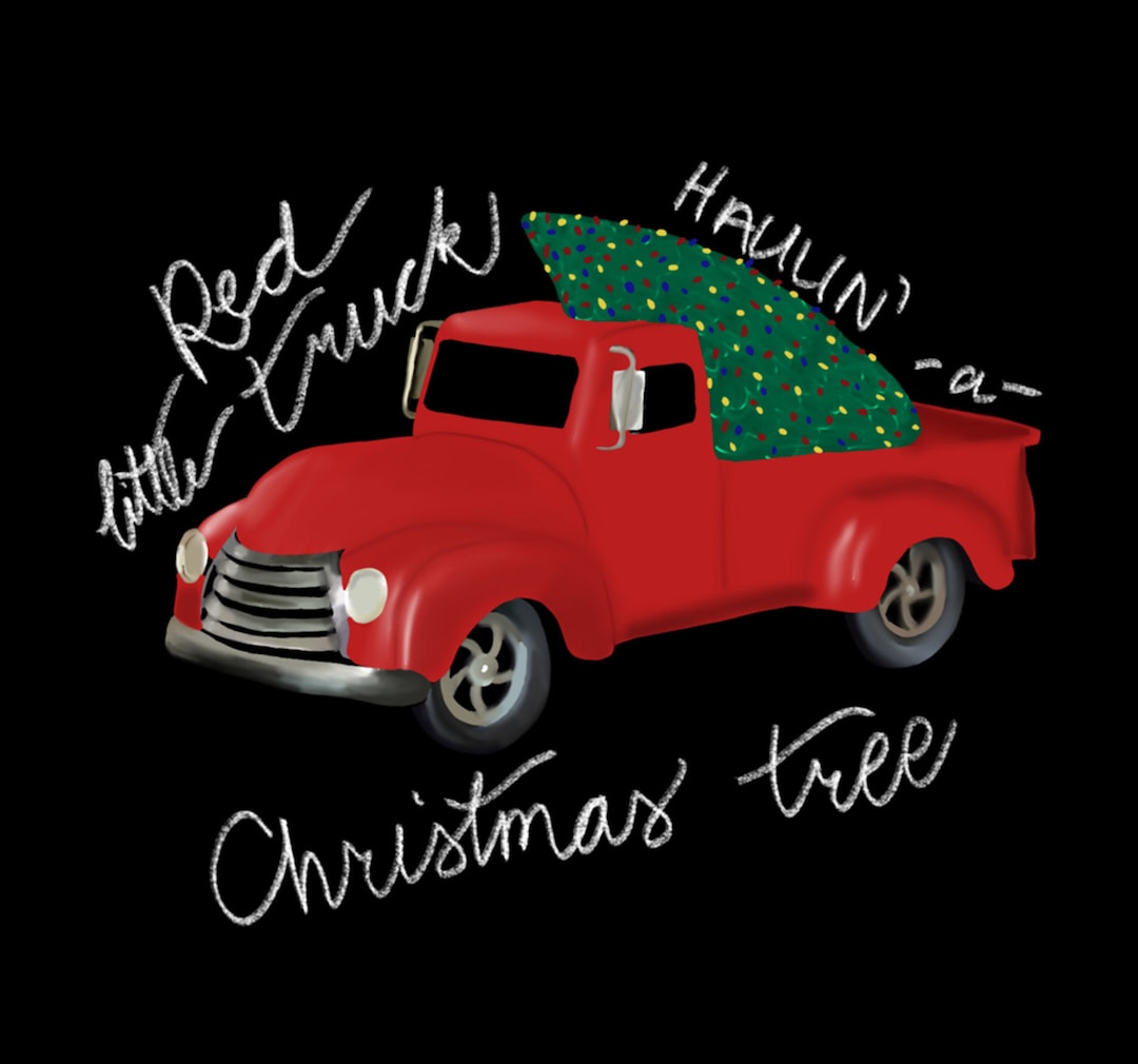 Little Red Truck Hauling a Christmas Tree Png - Etsy