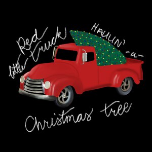 Little Red Truck Hauling a Christmas Tree Png - Etsy
