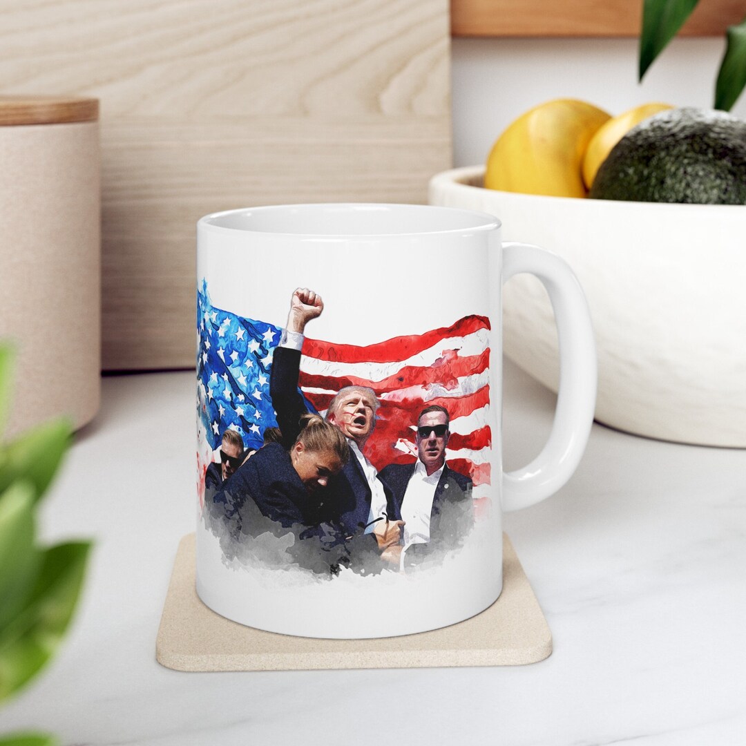 Donald Trump Rally Fist Pump Ceramic Mug, 11oz, 15oz, Fight Make ...
