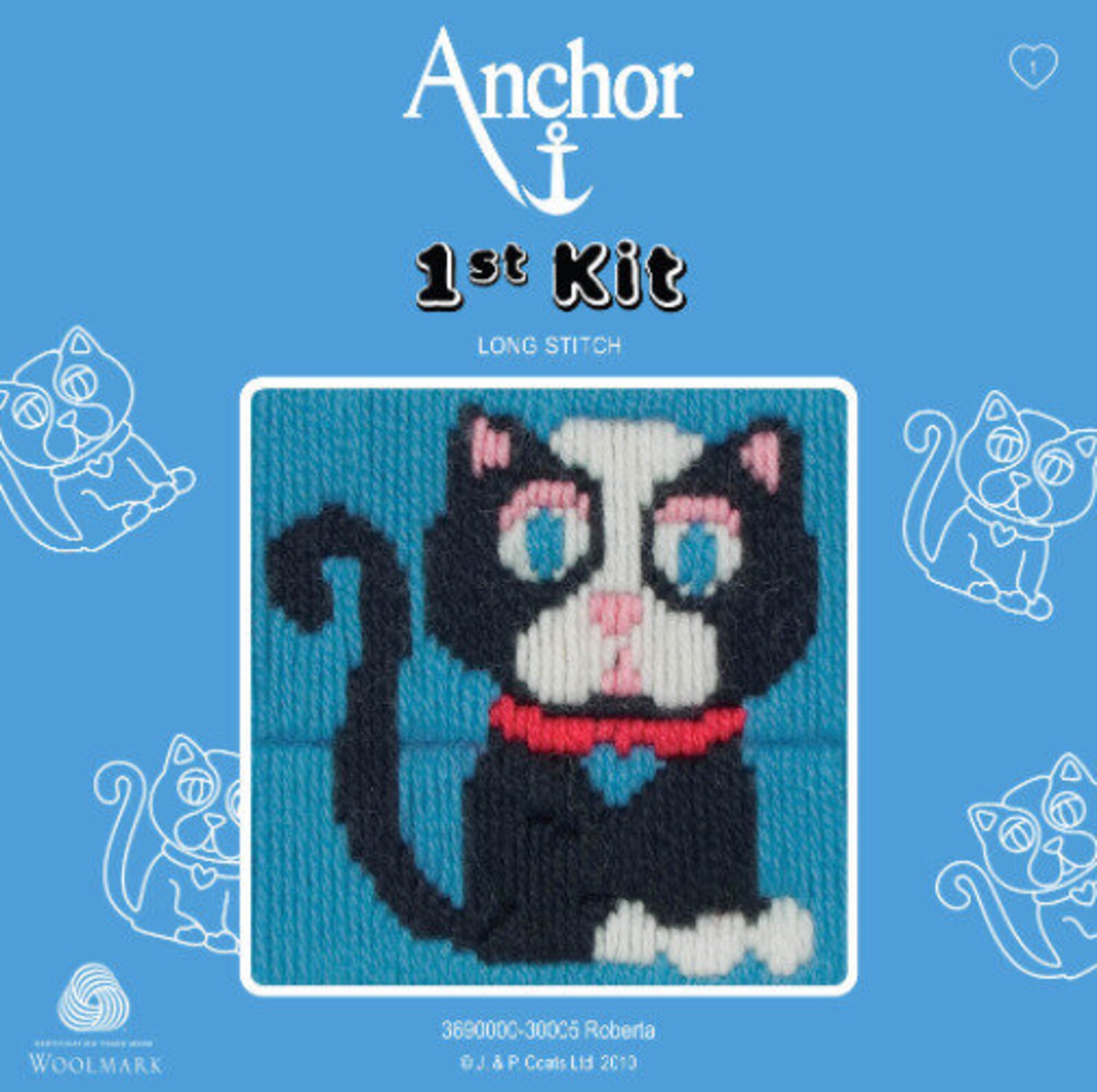 Anchor 1st Kit Roberta Cat Long Stitch Beginner Needlepoint Children ...