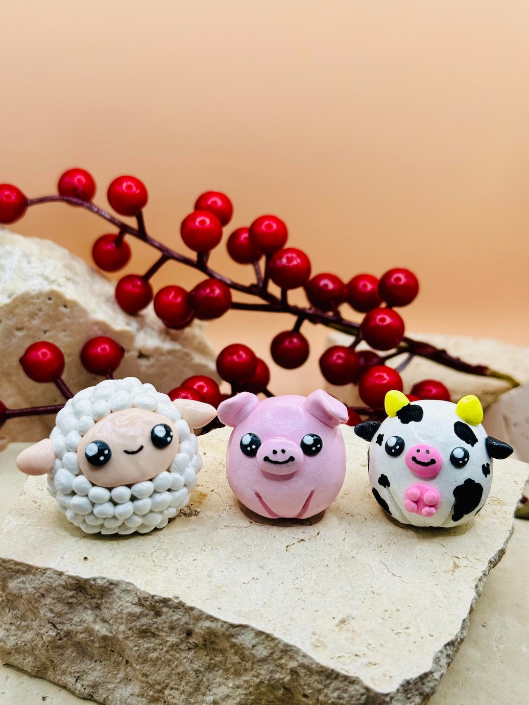 Farm Friends Sheep, Pig and Cow Handmade Miniature Clay Figurine ...