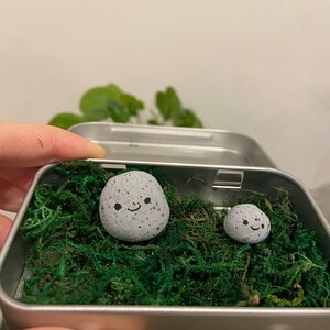 Handmade Rock Pal in a Tin With Moss Polymer Clay Rock Friend Desk Pet ...