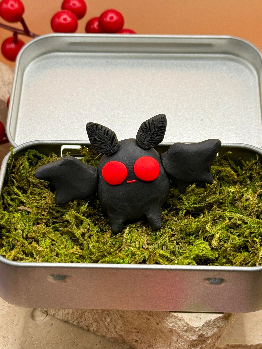 Adopt a Pet Mothman in a Tin Cryptid Desk Friend Handmade Mini Moth Man ...