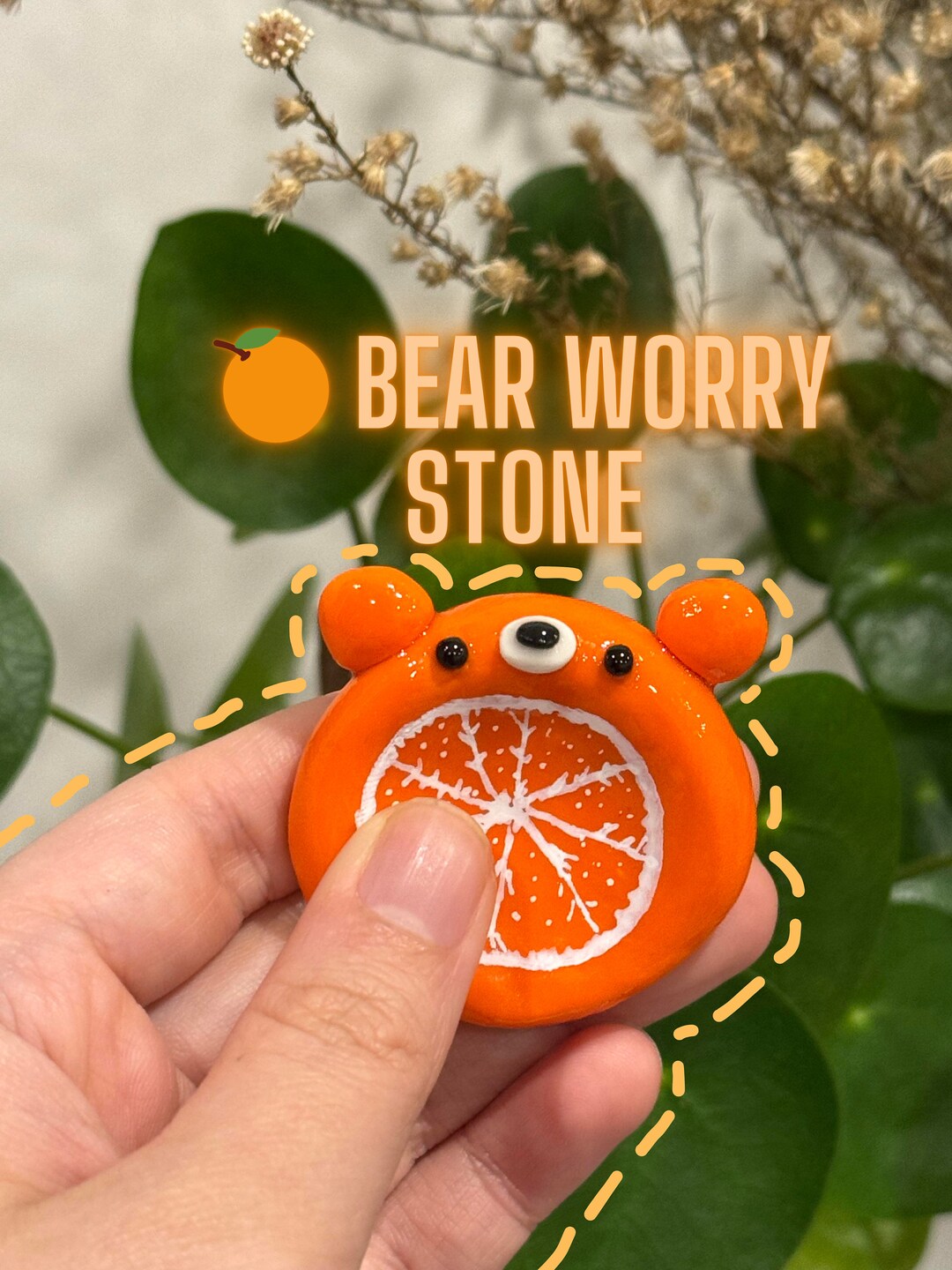 Orange Bear Worry Stone Cute Handmade Miniature Figurine Stress Relief ...