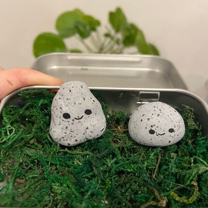 Handmade Rock Pal in a Tin With Moss Polymer Clay Rock Friend Desk Pet ...