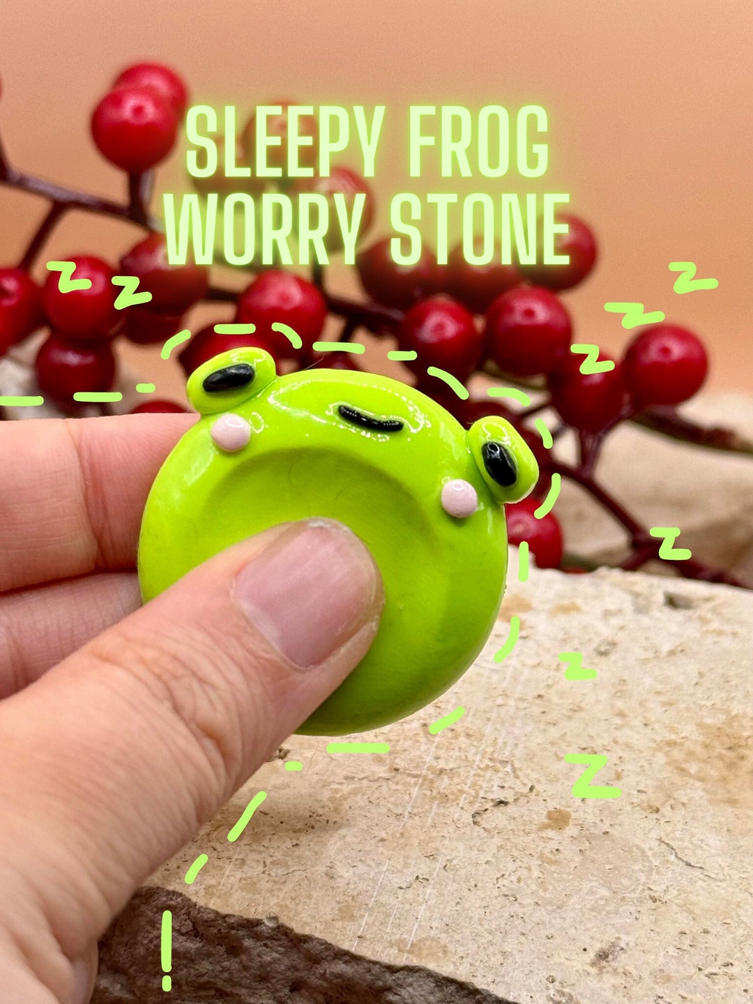 Sleepy Frog Worry Stone Handmade Miniature Figurine Stress Relief ...