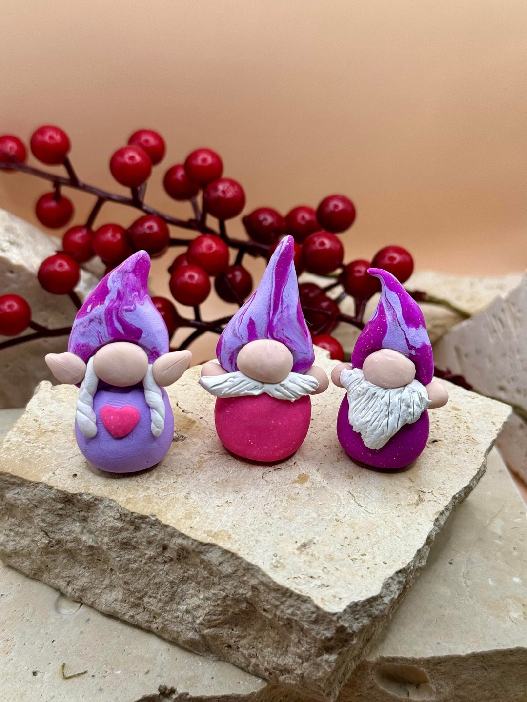 Pastel Lavender & Pink Garden Gnomes Tiny Clay Handmade Polymer Clay ...