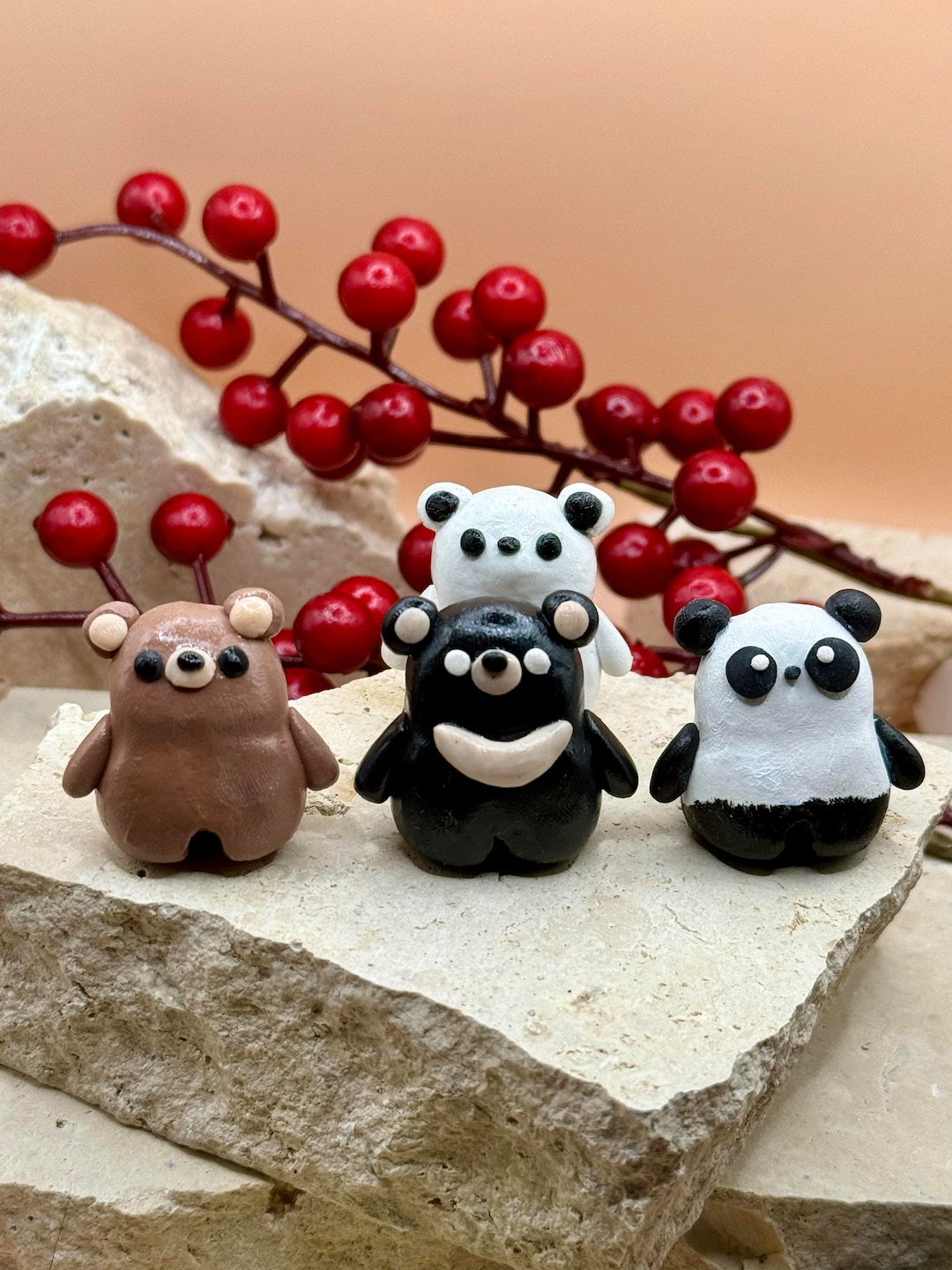 Handmade Miniature Clay Bear Figurines Polymer Clay Sculpture Desk ...