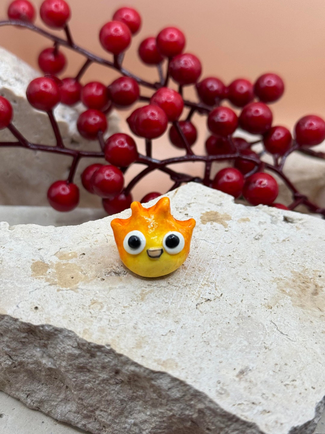 Cute Calcifer Fire Demon With Log Handmade Mini Figurine Inspired by ...