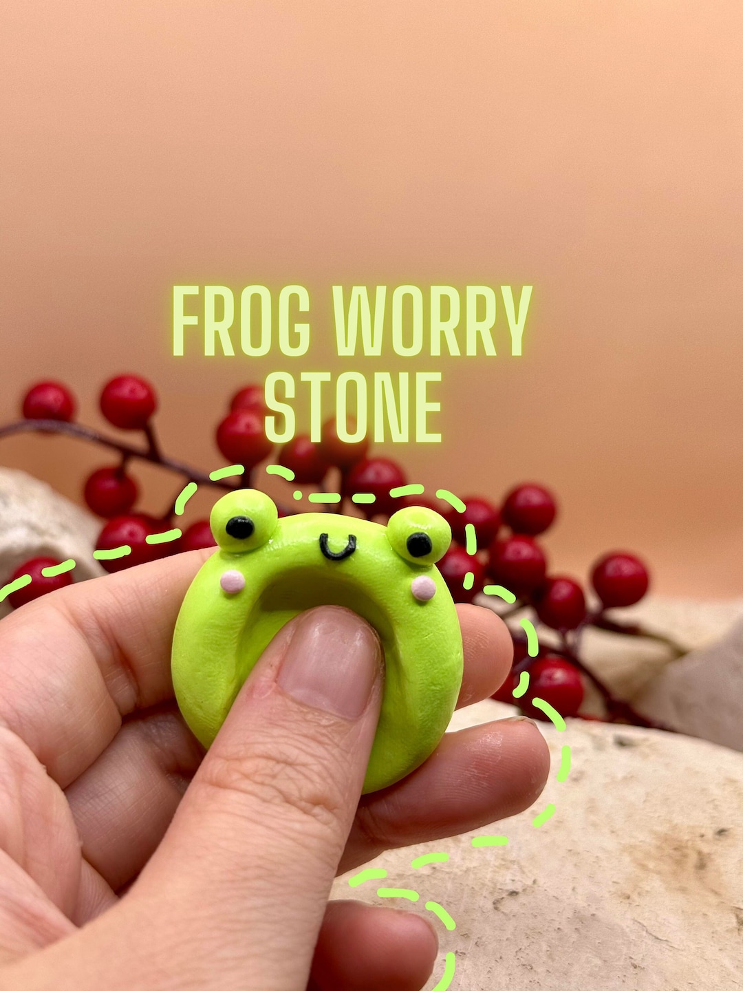 Green Frog Worry Stone Handmade Miniature Figurine Stress Relief Fidget ...