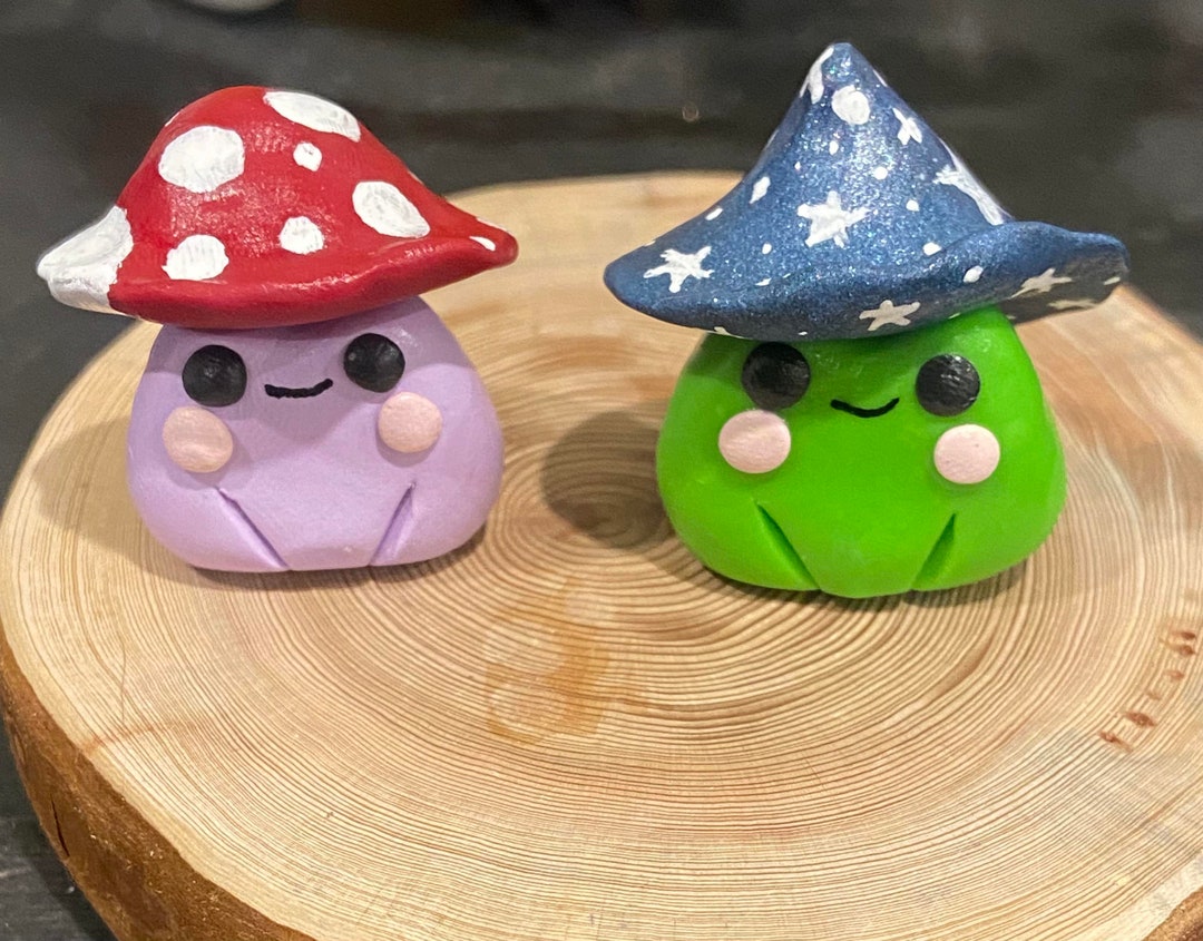 Mushroom Frog & Wizard Frog Handmade Miniature Figurine Polymer Clay ...