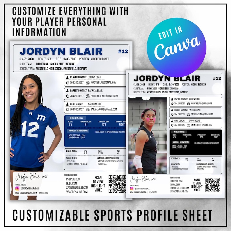 Softball Player Profile Template - Etsy