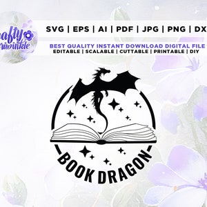 Book Dragon SVG, Bookworm Svg, Dragon Book Lover Svg, Librarian Svg ...