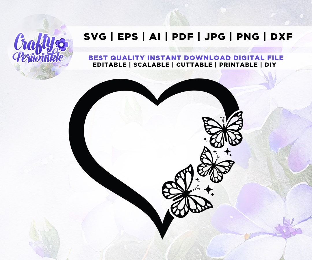 Butterfly Heart Svg, Svg, Love Svg, Heart Svg, Sublimation, Silhouette ...