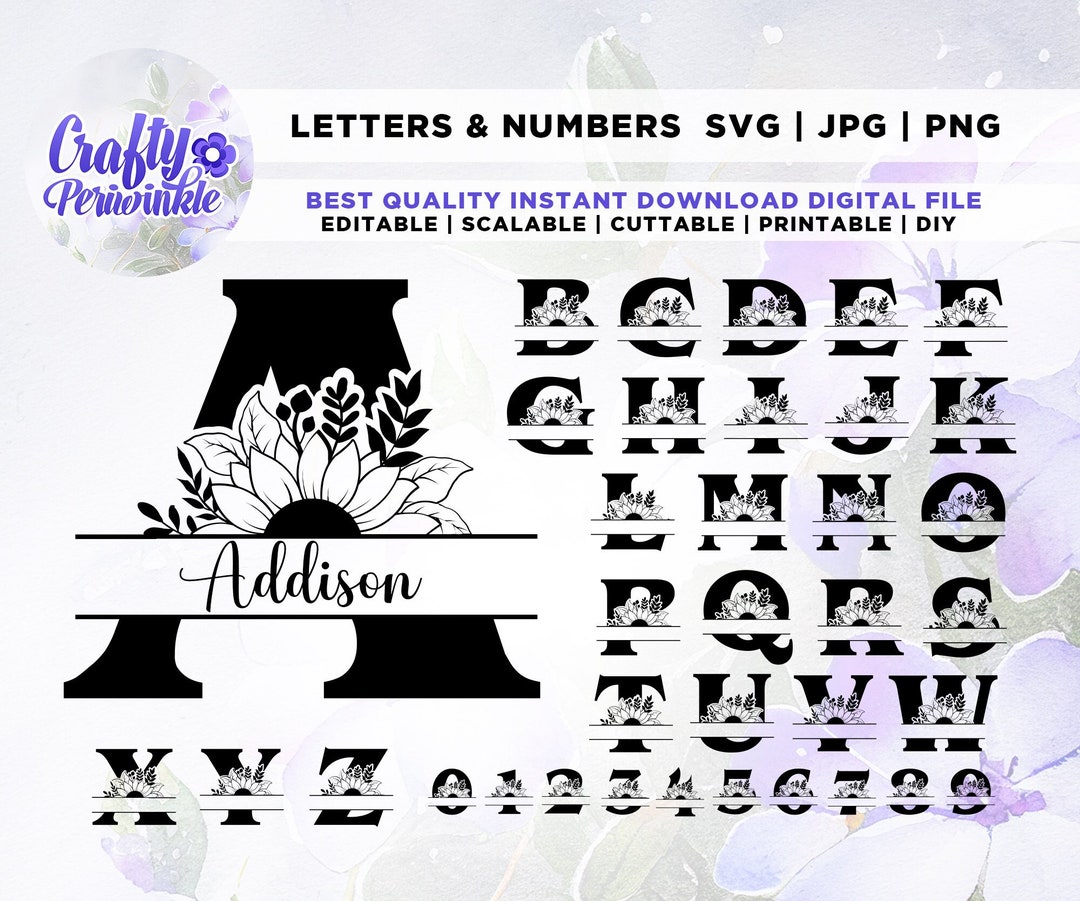 Sunflower Split Monogram Svg, Sunflower Letters and Numbers, Alphabet ...