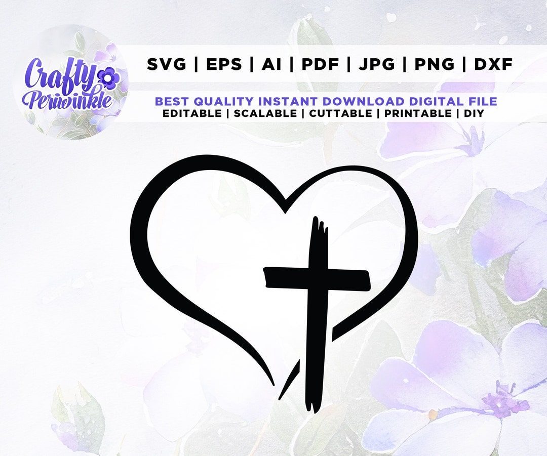 Jesus Heart Cross SVG, Heart Cross Art, Cross With Heart, Cricut, Png ...
