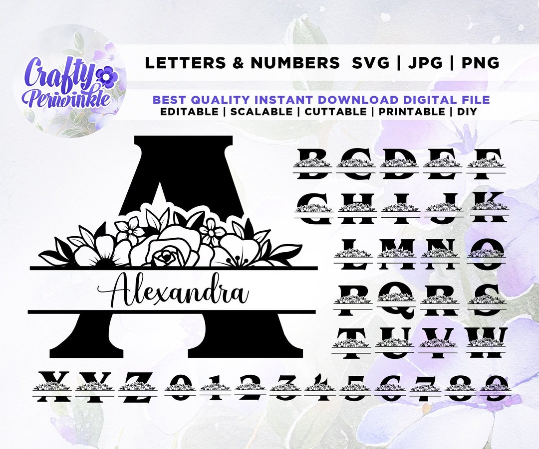 Floral Split Monogram Svg, Floral Lettes and Numbers, Alphabet Bundle ...