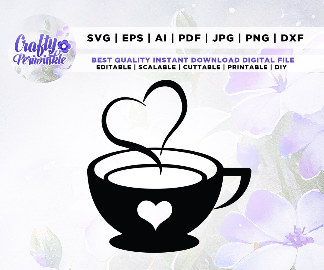 Coffee Cup Svg, Heart Coffee Cup Svg, Silhouette, Cricut, Png, Svg ...
