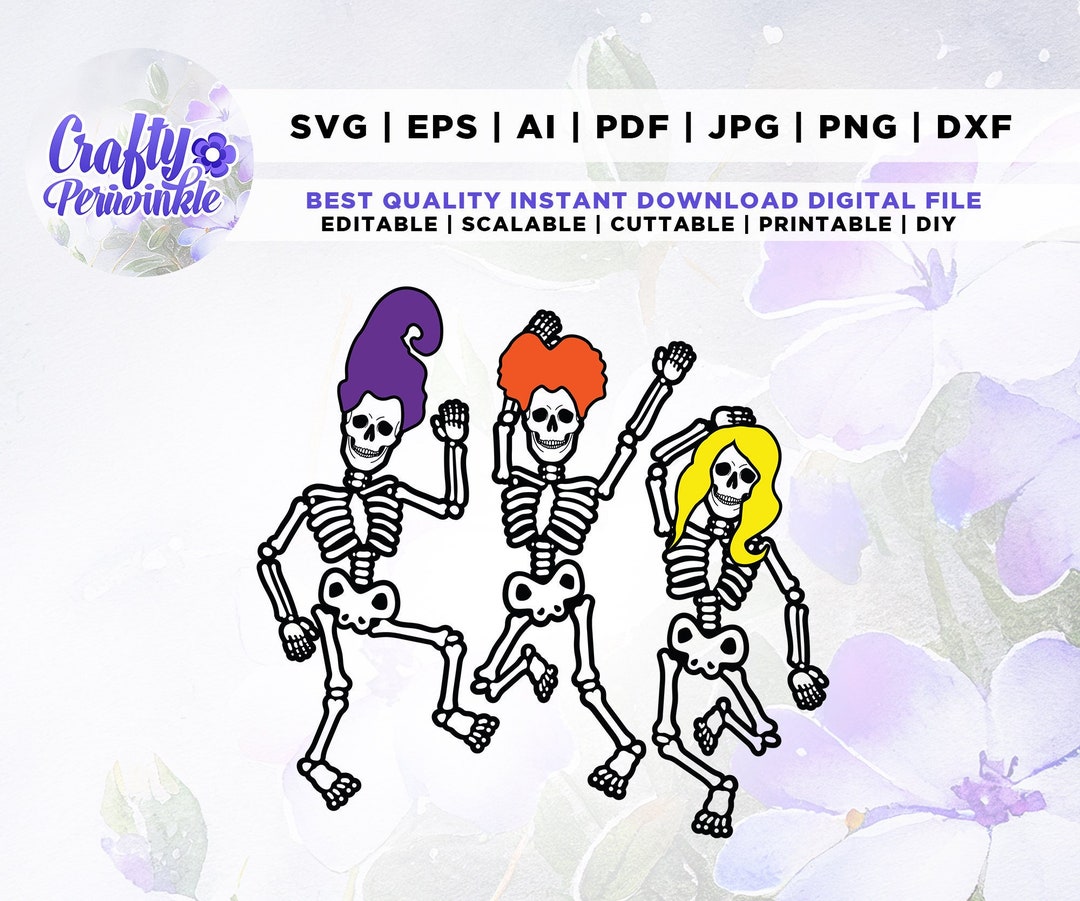 3 Witch Dancing Skeletons SVG, Halloween, Dancing Skeleton, Hocus Pocus ...