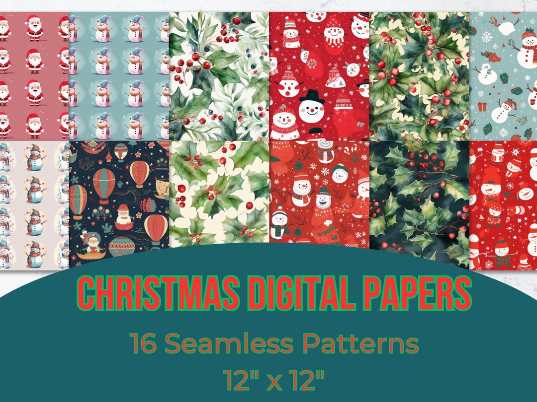 Seamless Christmas Digital Paper Pack, Christmas Festive Background ...