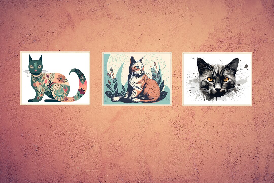 Cat Lover Wall Art, Cat Decor Set of 3 Prints, Trendy Digital Art ...
