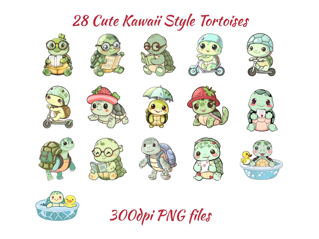 Kawaii Tortoise Stickers | Cute Turtle PNG Bundle | Digital Download ...