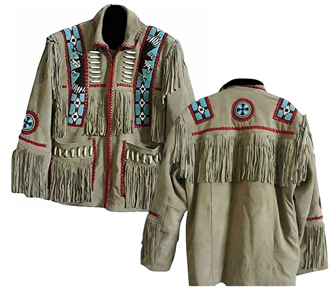 Men's Traditional Western American Cowboy Suede Leather Jacket With ...