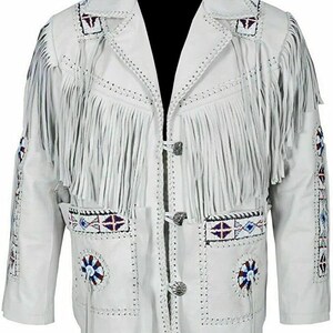 Men's Native American Western Style White Suede Leather With Fringe ...