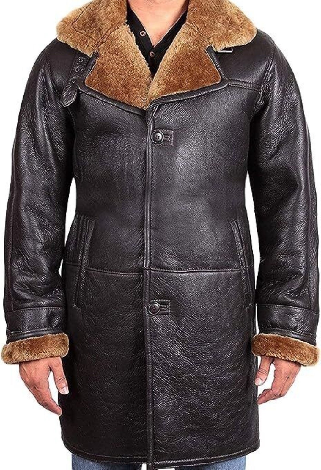Men's Shearling Overcoat Real Black Sheepskin Leather Warm - Etsy
