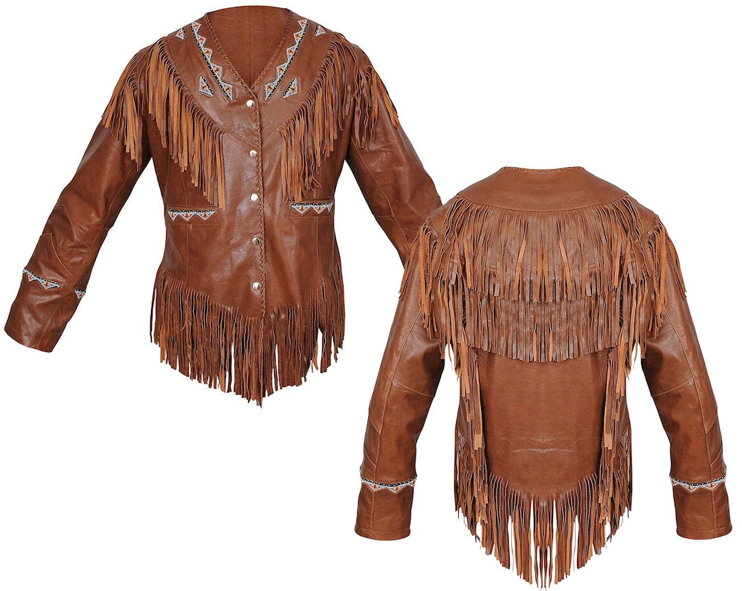 Women's Traditional Western Native American Cowhide Leather Jacket With ...
