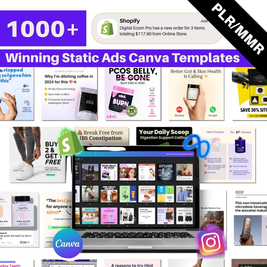 1000+ Meta Ad Templates Canva Bundle: Marketing & Email (PLR/MRR) - Etsy
