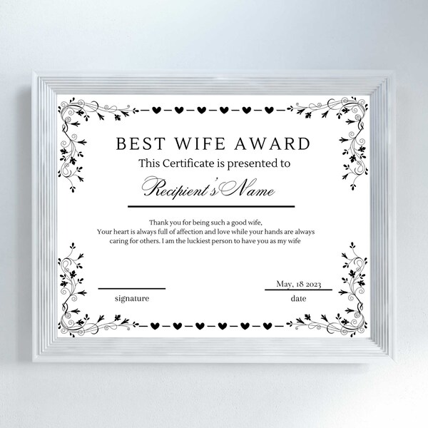 Best Wife Certificate Template - Etsy