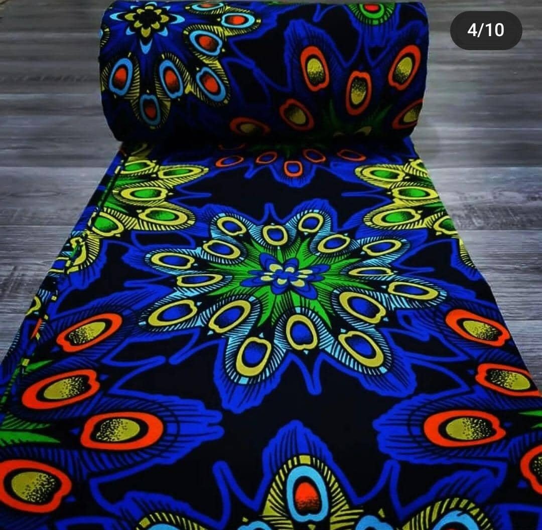 Blue Ankara Fabric, Flowered African Fabric, Fabric for Dress and Aso ...