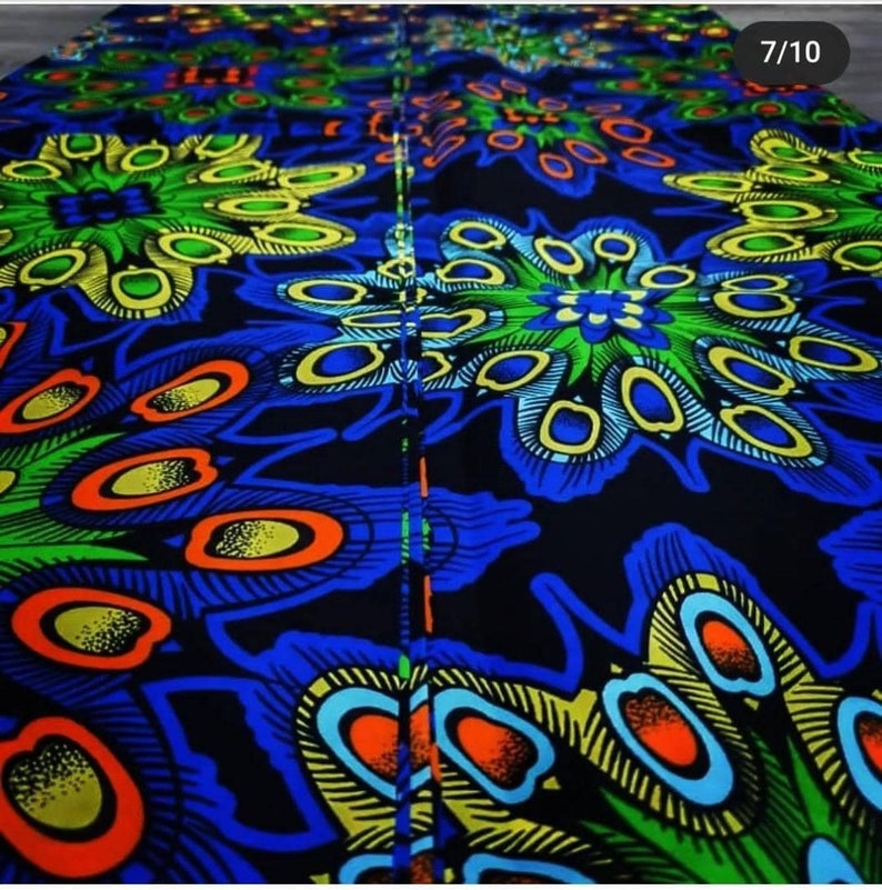Blue Ankara Fabric, Flowered African Fabric, Fabric for Dress and Aso ...