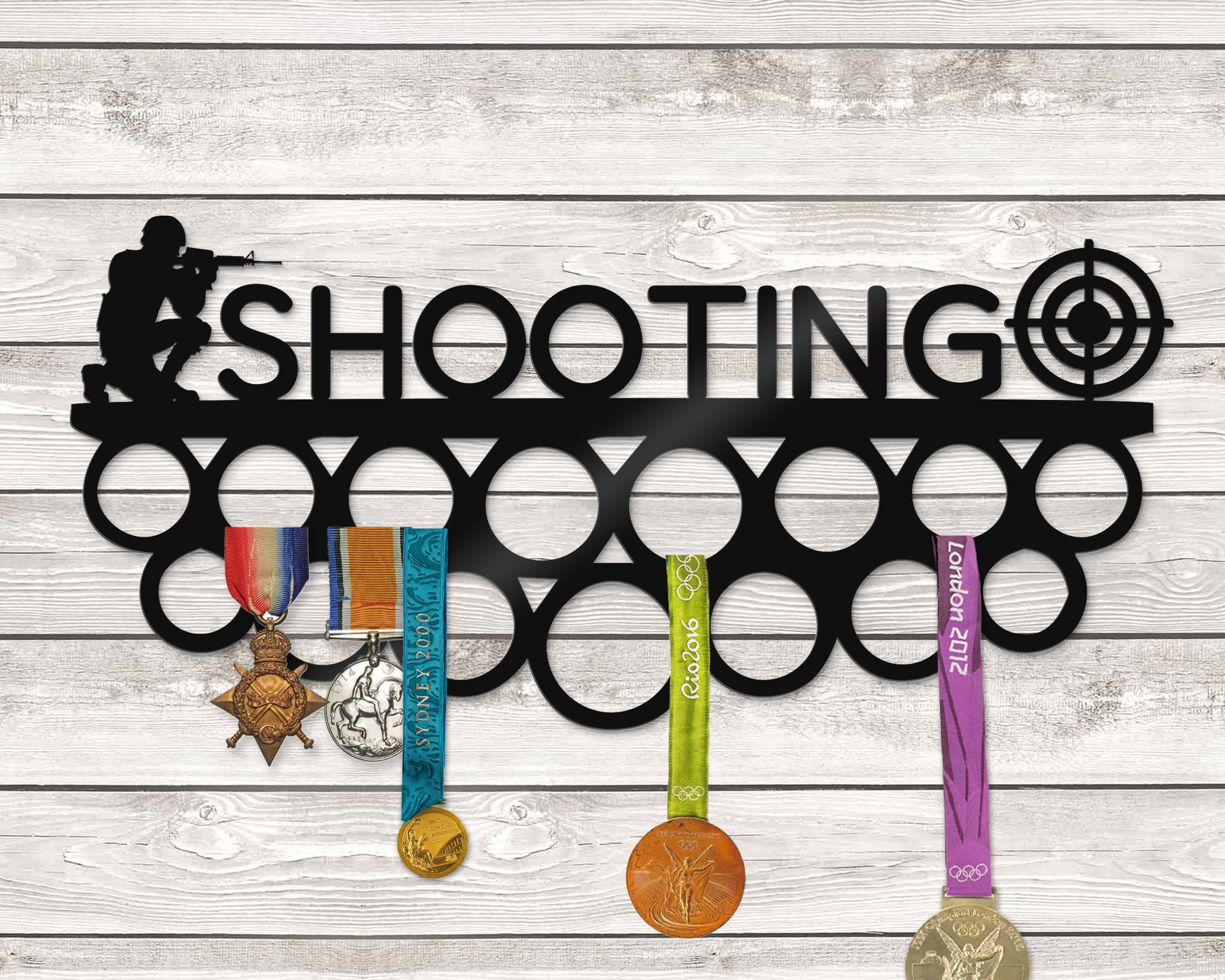 Custom Shooting Medal Holder Metal Sign, Shooting Player Name Medal ...