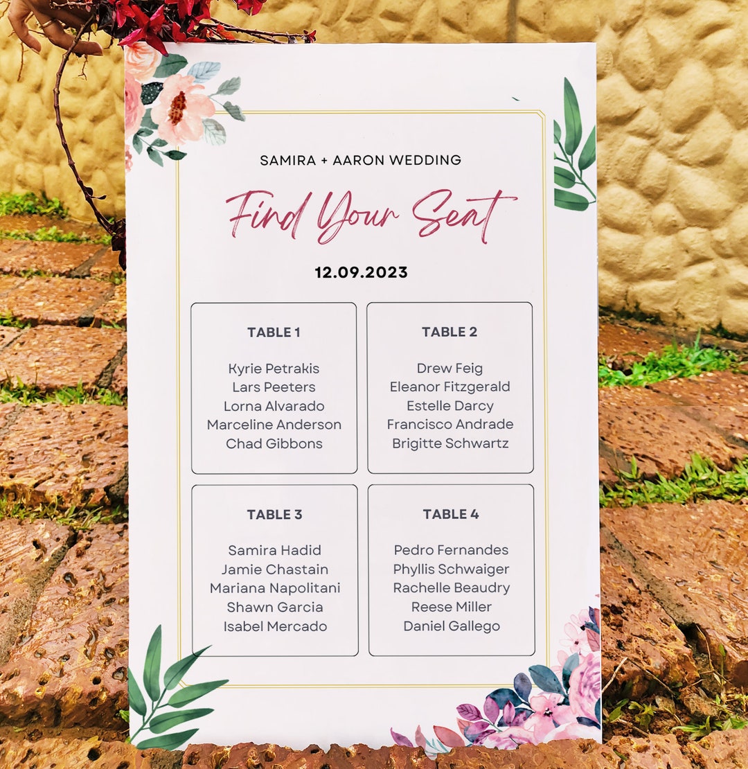 Floral Wedding Seating Chart - Find Your Seating Chart - Seating Table ...