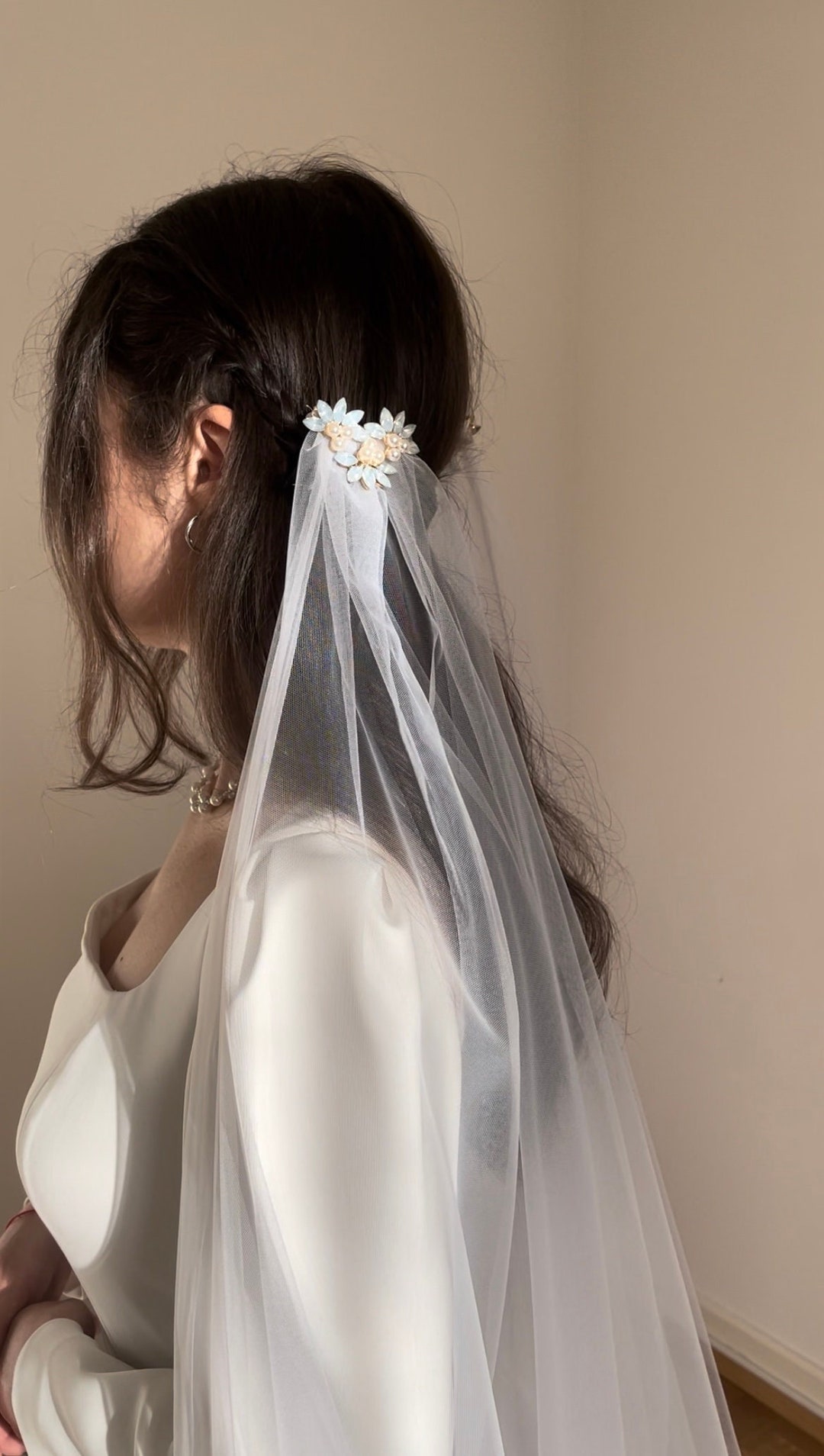Wedding Veil With Light Blue Lace Tiziana - Etsy
