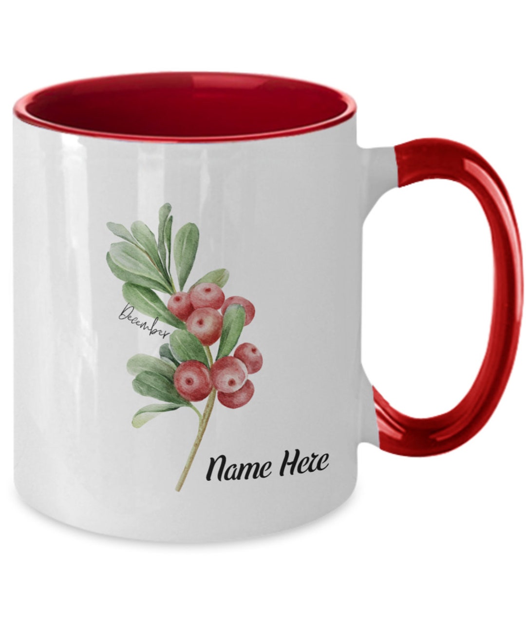 Birth Month Flower Mug, Birth Flower Name Mug, Holly Flower Birth Gift ...
