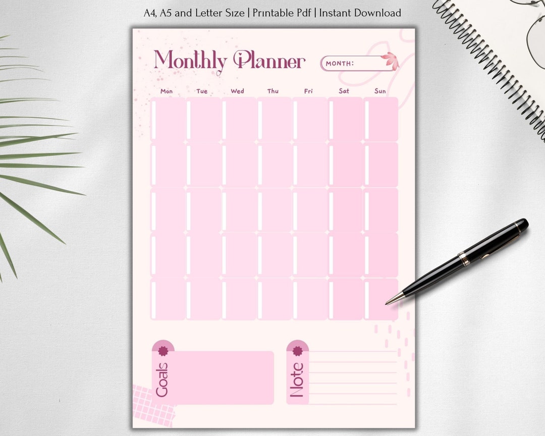 Monthly Planner Printable Cute Schedule Maker Template Aesthetic Simple ...