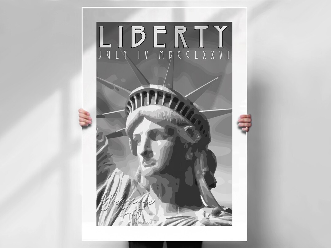 Statue of Liberty Independence Day Greyscale Travel Poster New York ...
