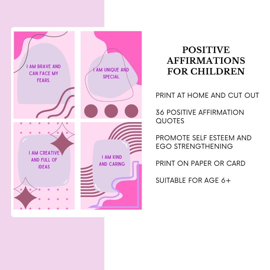 Print at Home Pink Affirmation Cards for Children Instant Download - Etsy