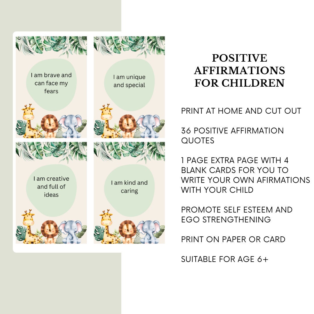 36 Positive Affirmation Cards Print at Home Instant Download Jungle ...