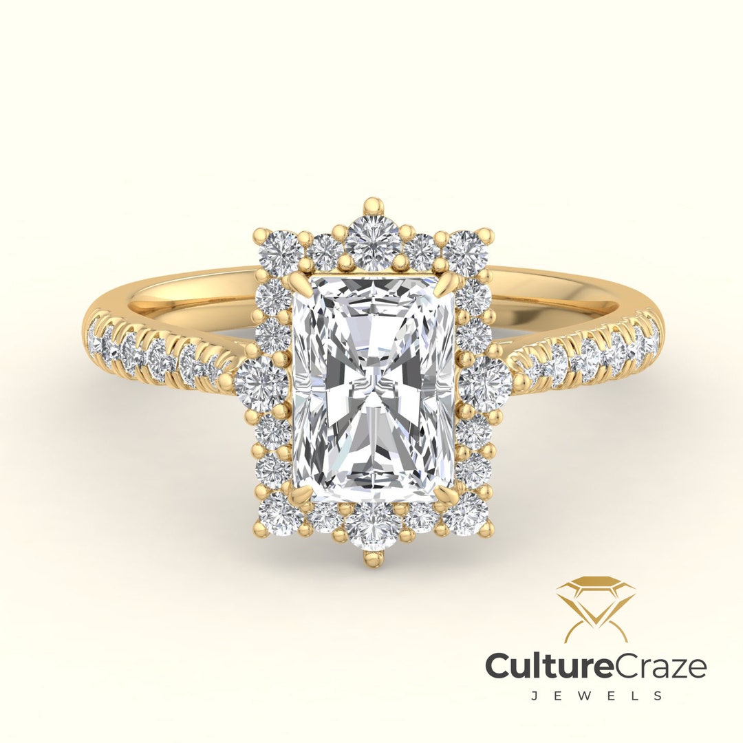 Radiant Cut Engagement Ring Gold Ring Silver Ring Diamond Simulant Ring ...