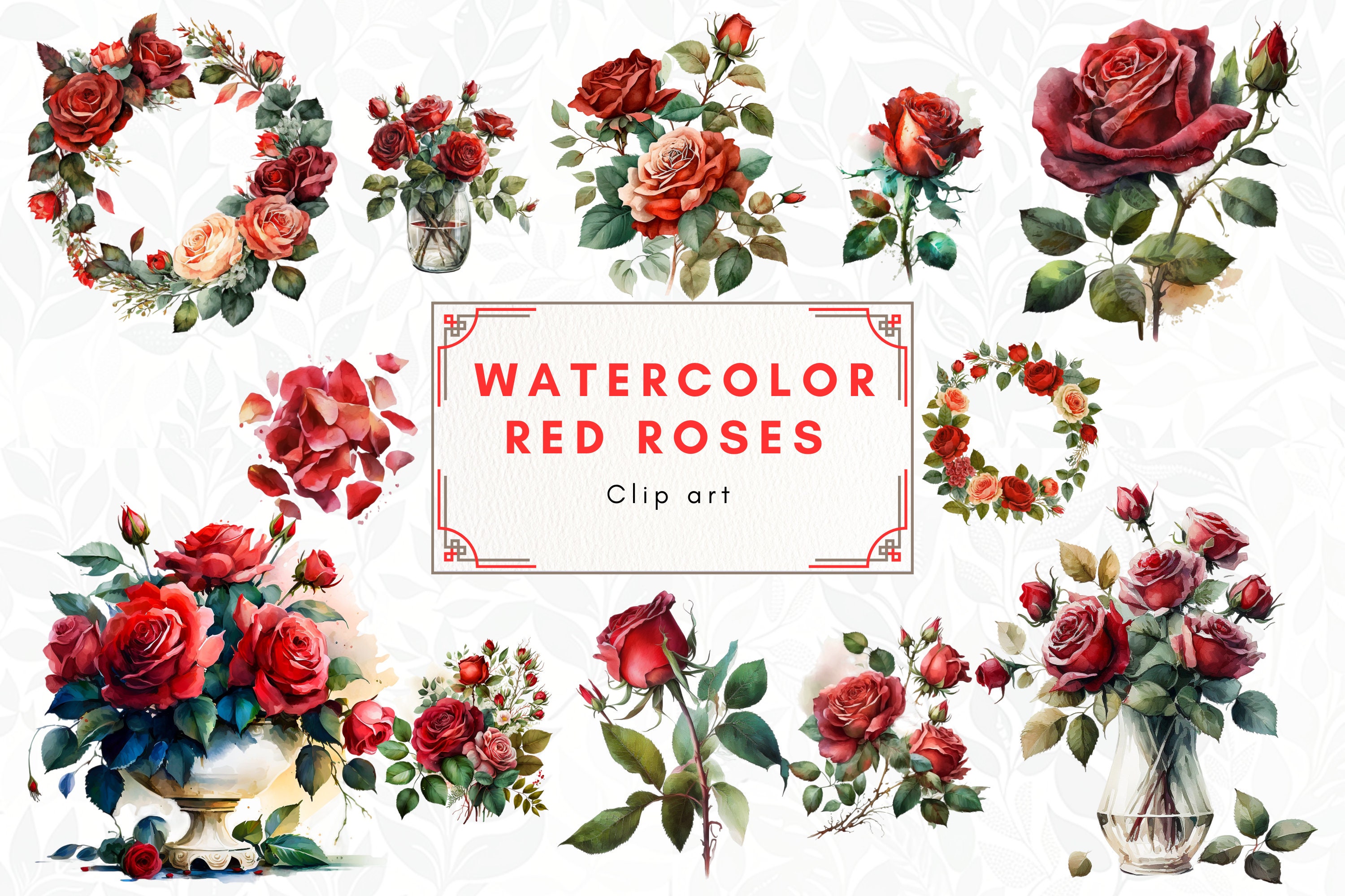Watercolor Red Roses Clipart, High Quality PNG, Digital Download, Card ...