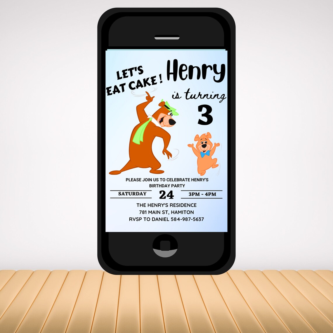 Yogi Bear Kids Invitation, Boo-boo Birthday Card, Digital Invite ...