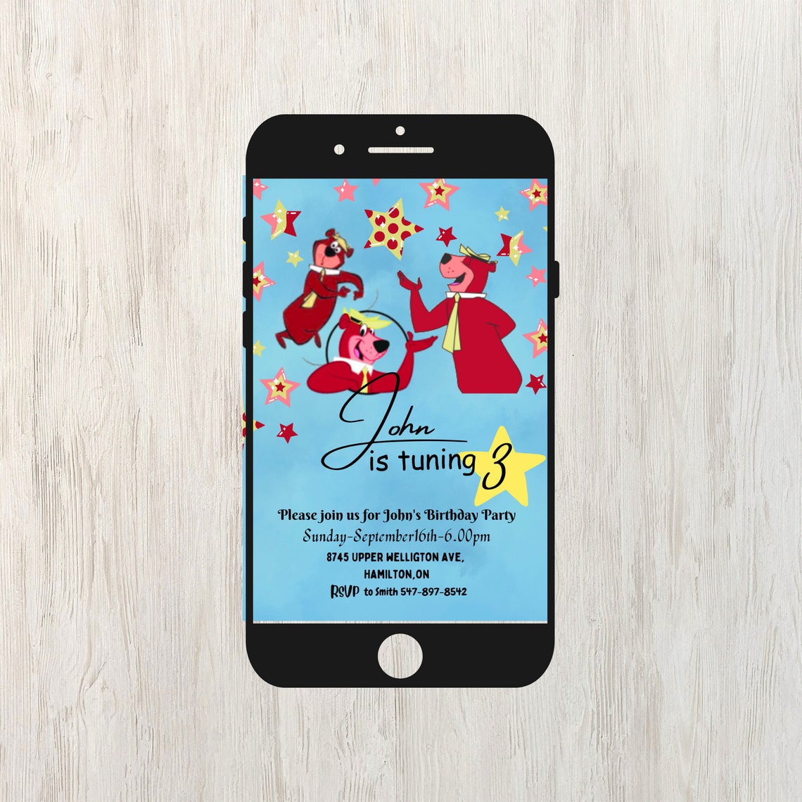 Editable Yogi Bear's Birthday Card, Greeting Card, Birthday Invitation ...