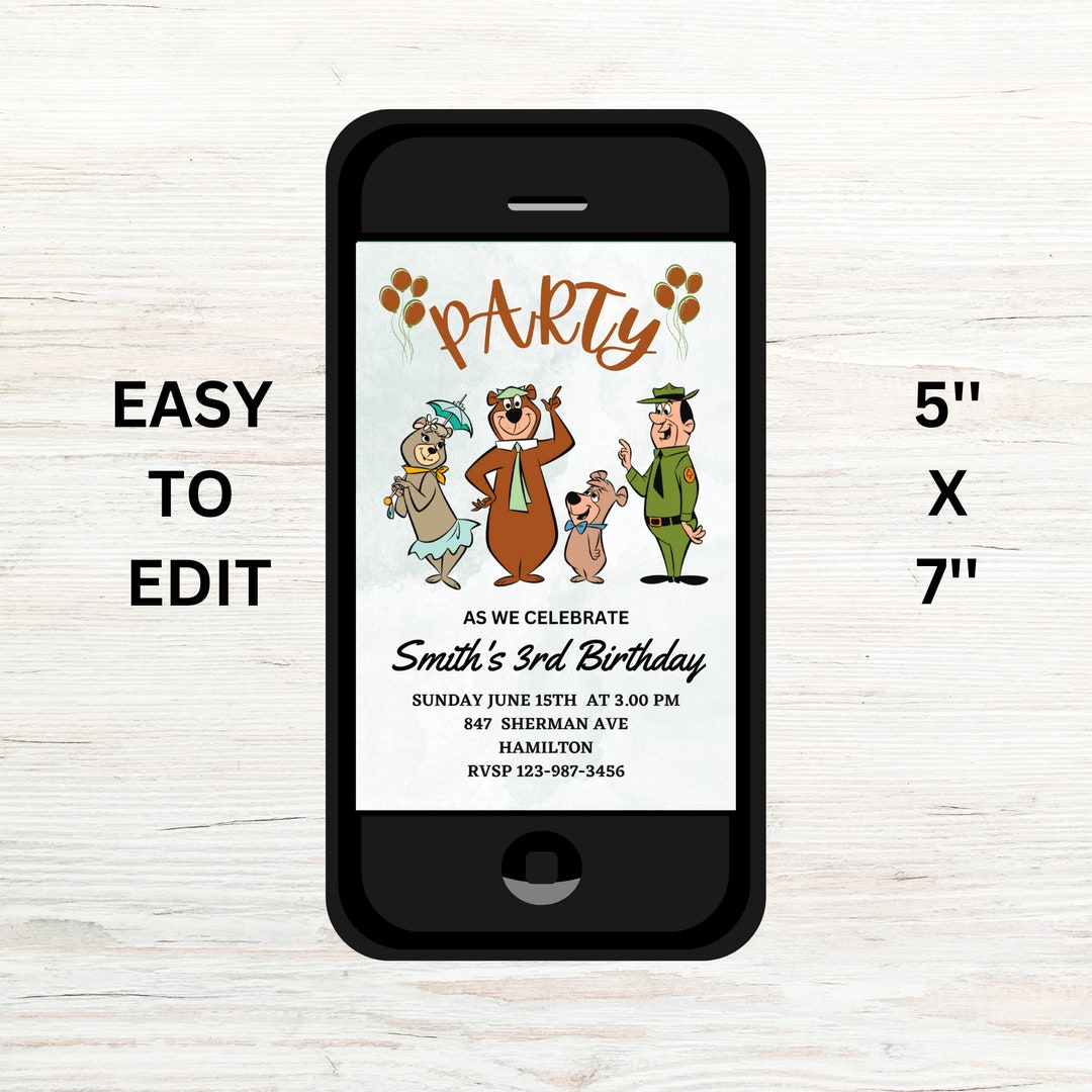 Yogi Bear and Cindy Birthday Invitation Yogi Bear and - Etsy