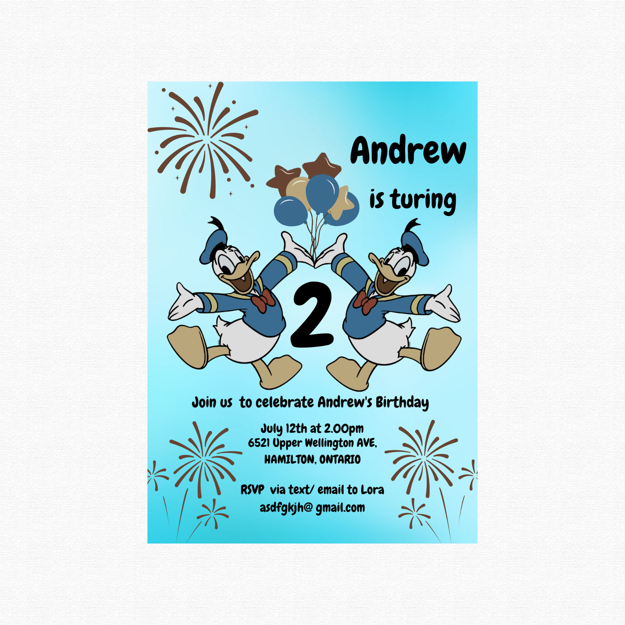 Donald Duck Party , Happy Birthday Card, Greeting Card, Instant ...