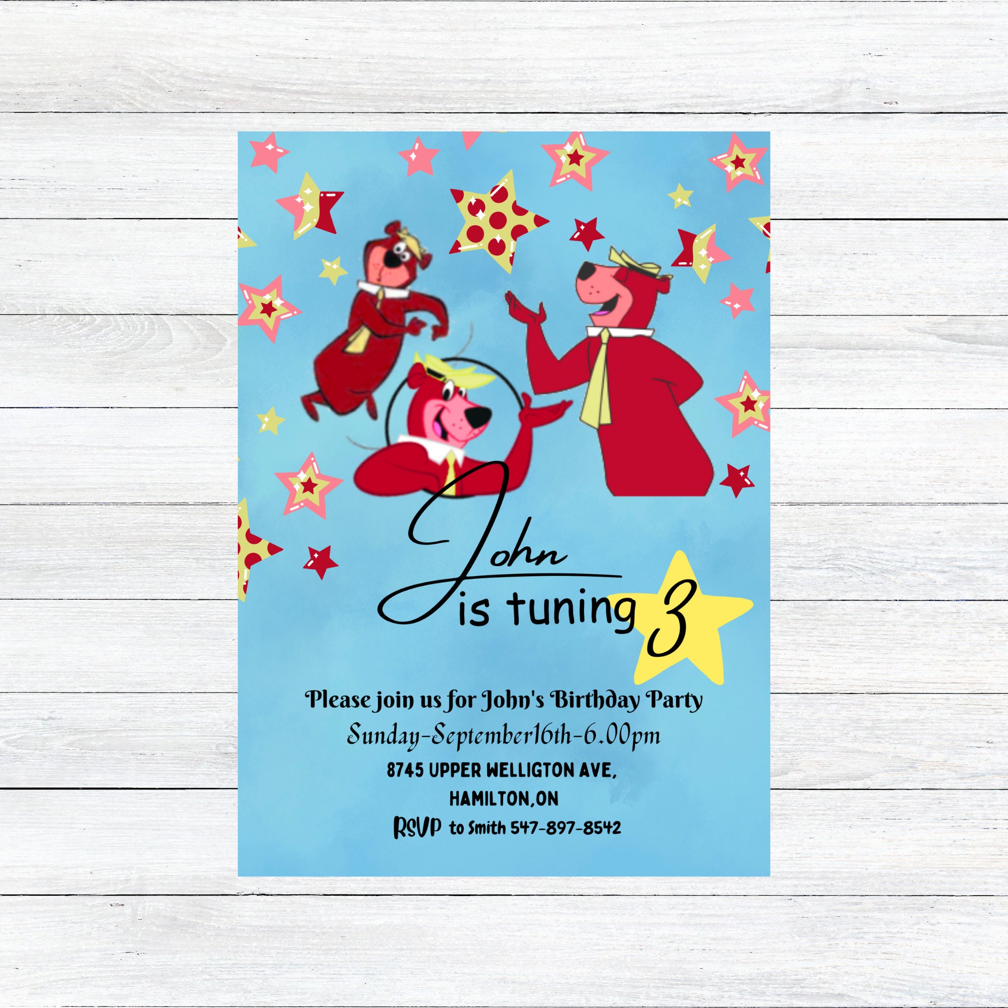 Editable Yogi Bear's Birthday Card, Greeting Card, Birthday Invitation ...